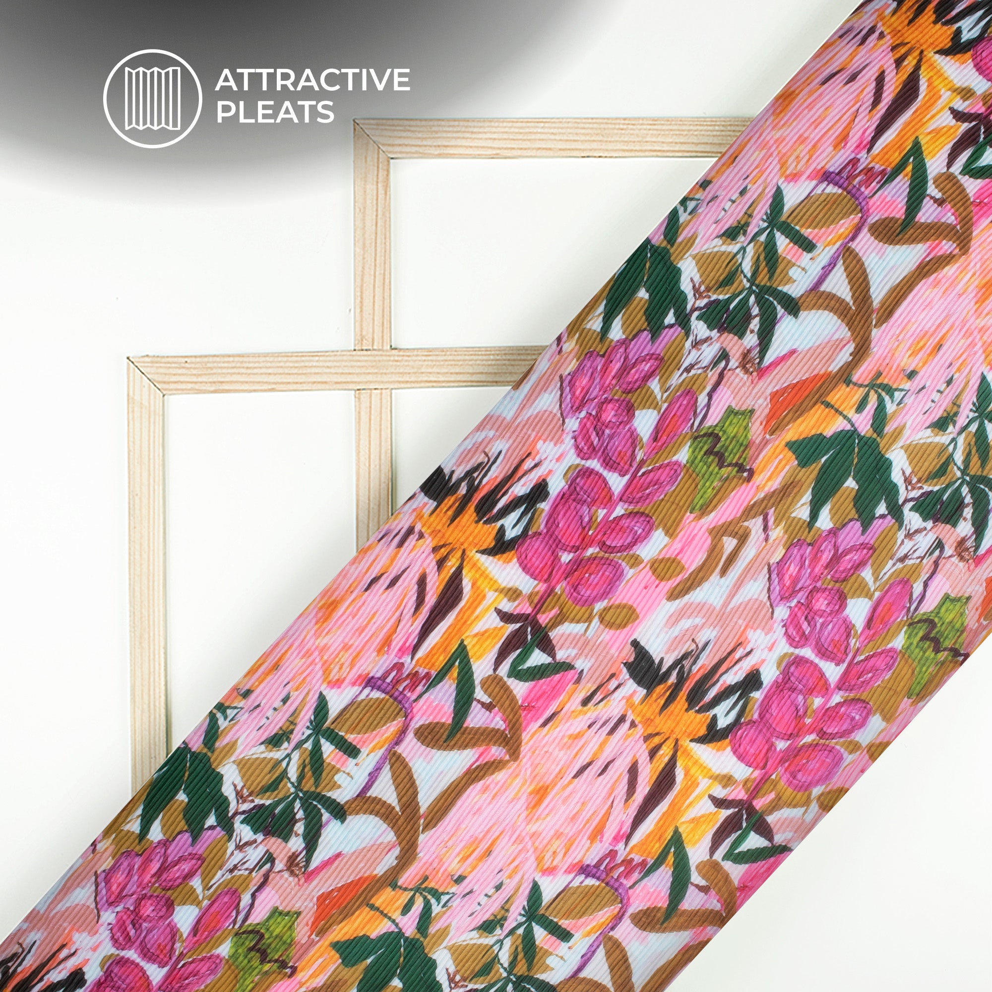 Mult-Color Leaf Digital Print Georgette Pleated Fabric – Fabcurate