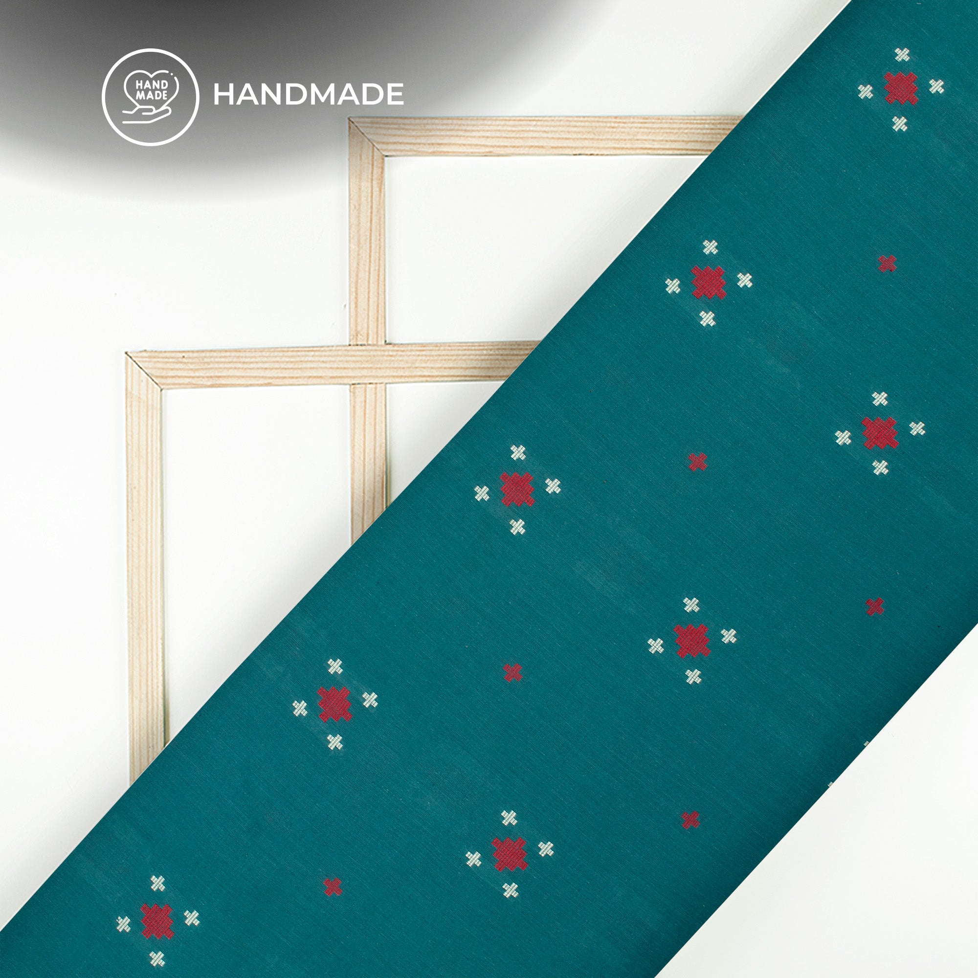 Prussian Blue And Red Thread Butta Handloom Cotton Fabric – Fabcurate
