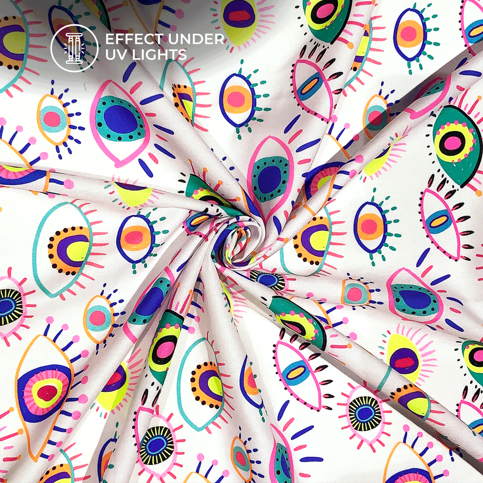 Luminous Blooms: Custom Neon Evil Eye Digital Print Rayon Fabric ...