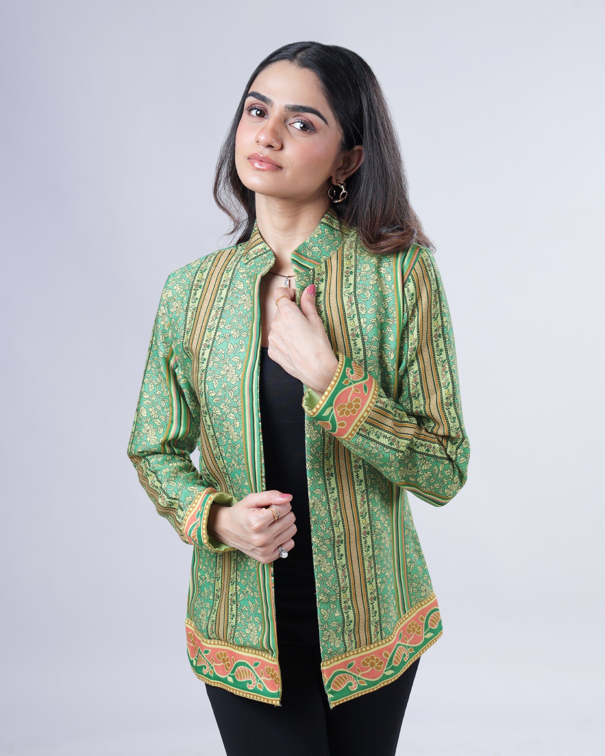 Floral Stripes Pashmina Jacket For Women – Fabcurate