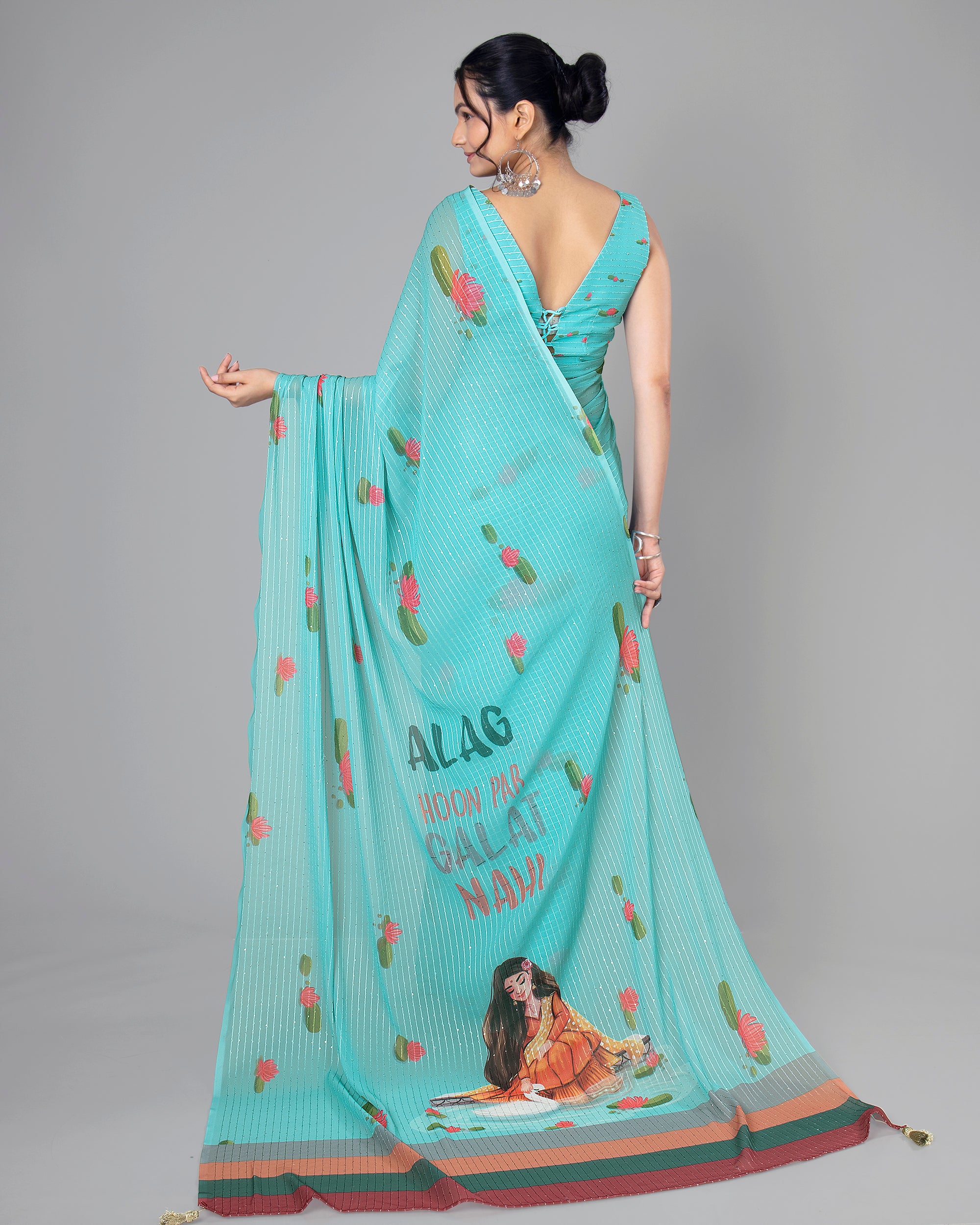 Exclusive Quirky Designer Embroidery Pre-Draped Saree – Fabcurate