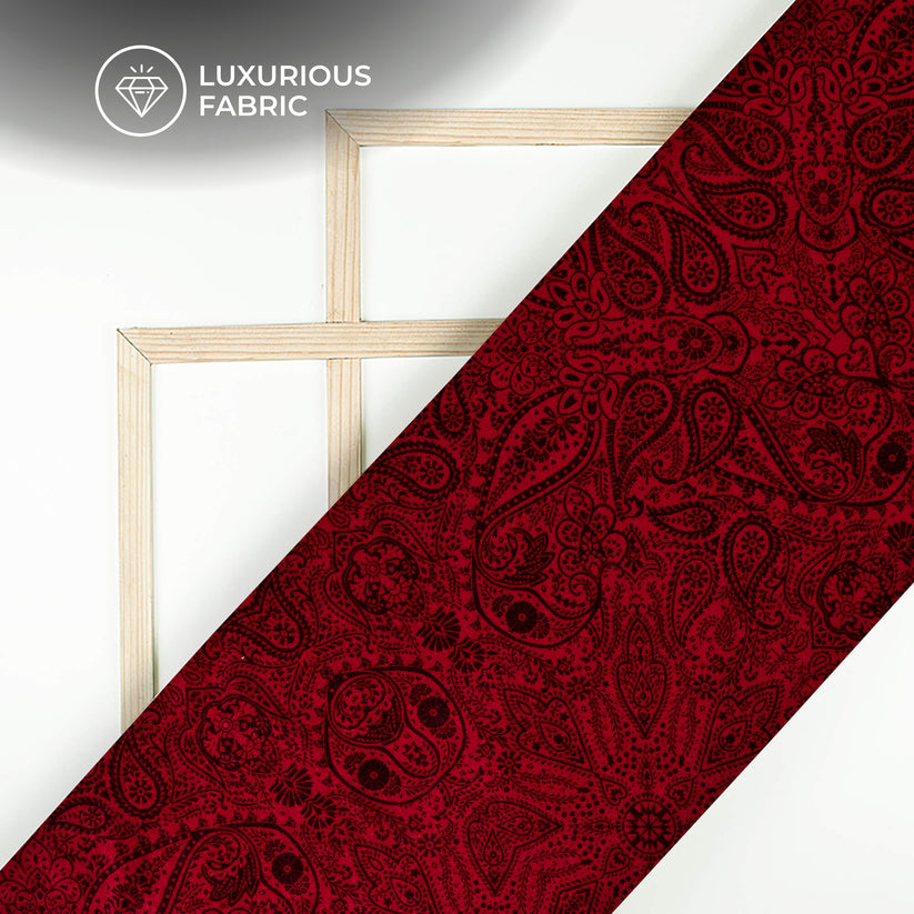 Indian Red Paisley Pattern Digital Print Premium Velvet Fabric – Fabcurate