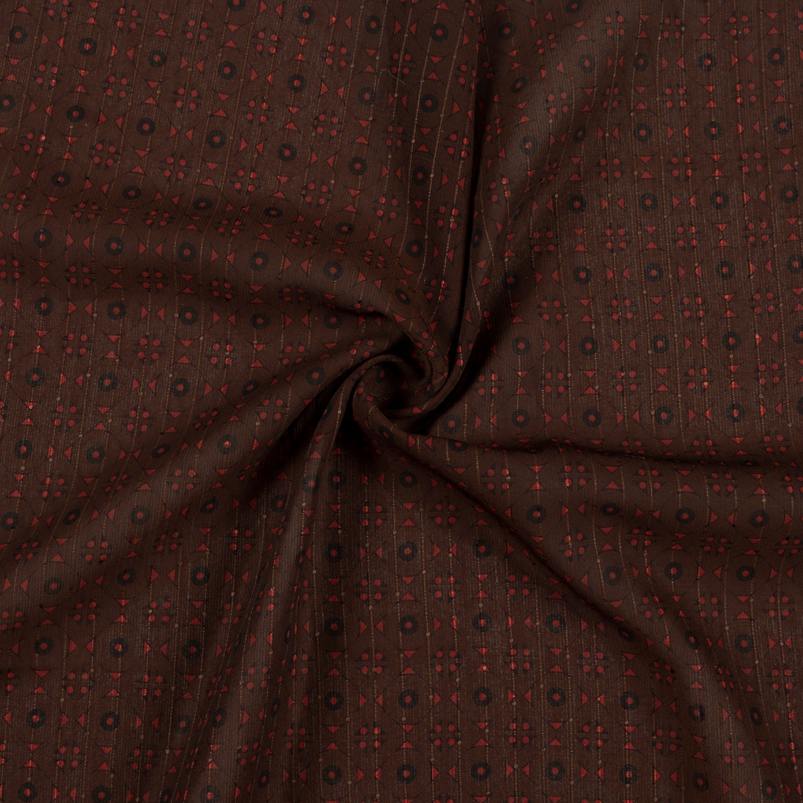 Brown And Brick Red Geometric Digital Print Chiffon Sparkle Fabric ...