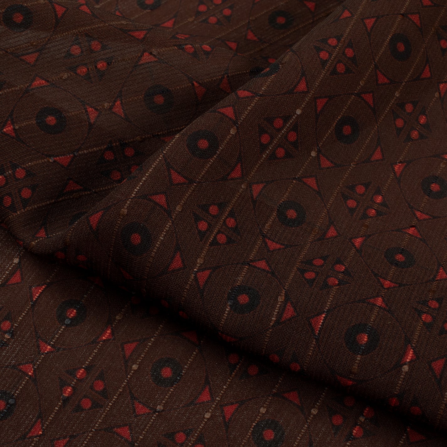 Brown And Brick Red Geometric Digital Print Chiffon Sparkle Fabric ...