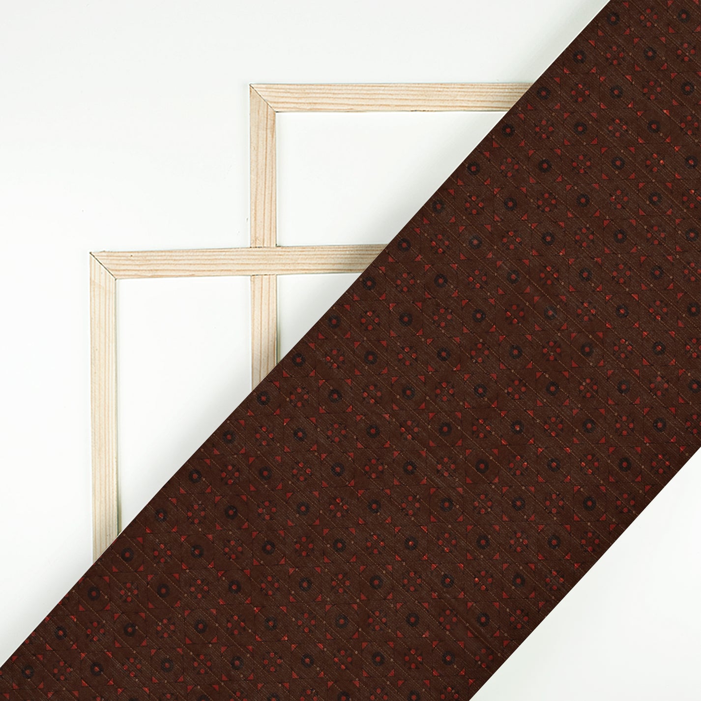 Brown And Brick Red Geometric Digital Print Chiffon Sparkle Fabric ...