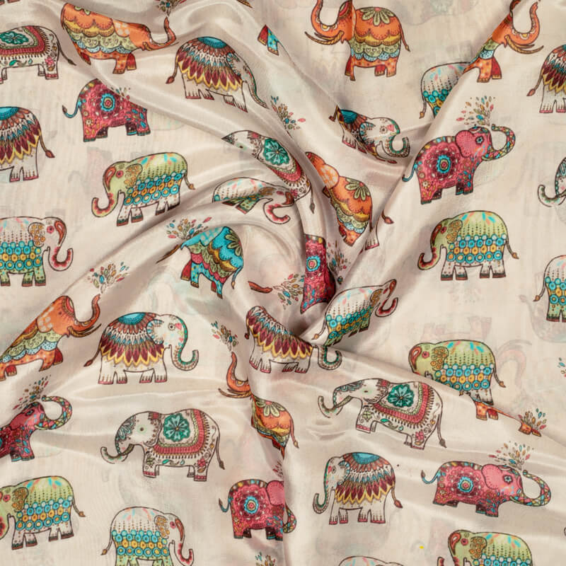 Beige Animal Pattern Digital Print Viscose Uppada Silk Fabric – Fabcurate