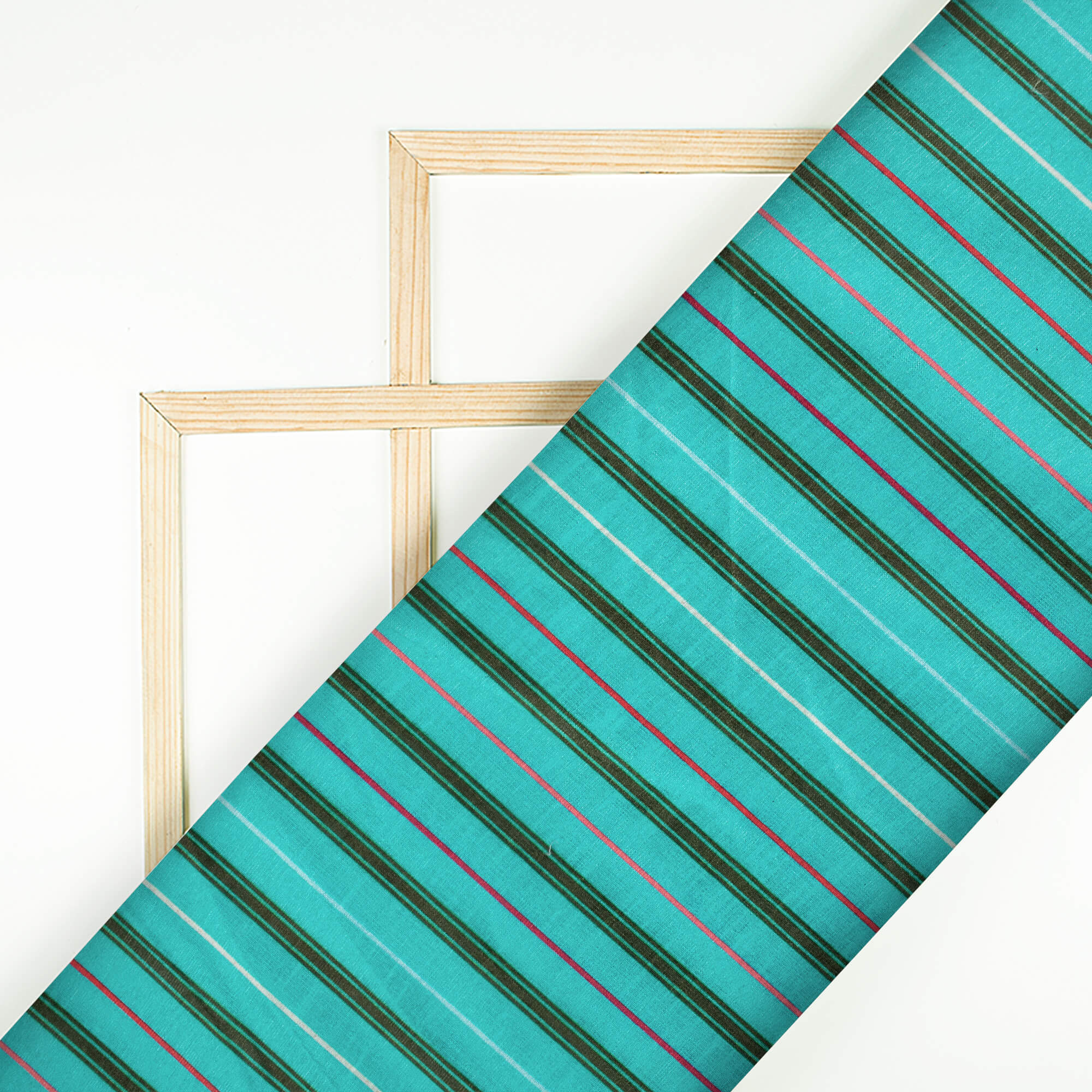 Turquoise And Olive Green Stripes Pattern Digital Print Georgette Fabr ...